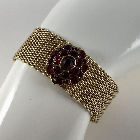 Monet | Jewelry | Monet Bracelet Gold Tone Mesh Red Vintage Gift | Poshmark